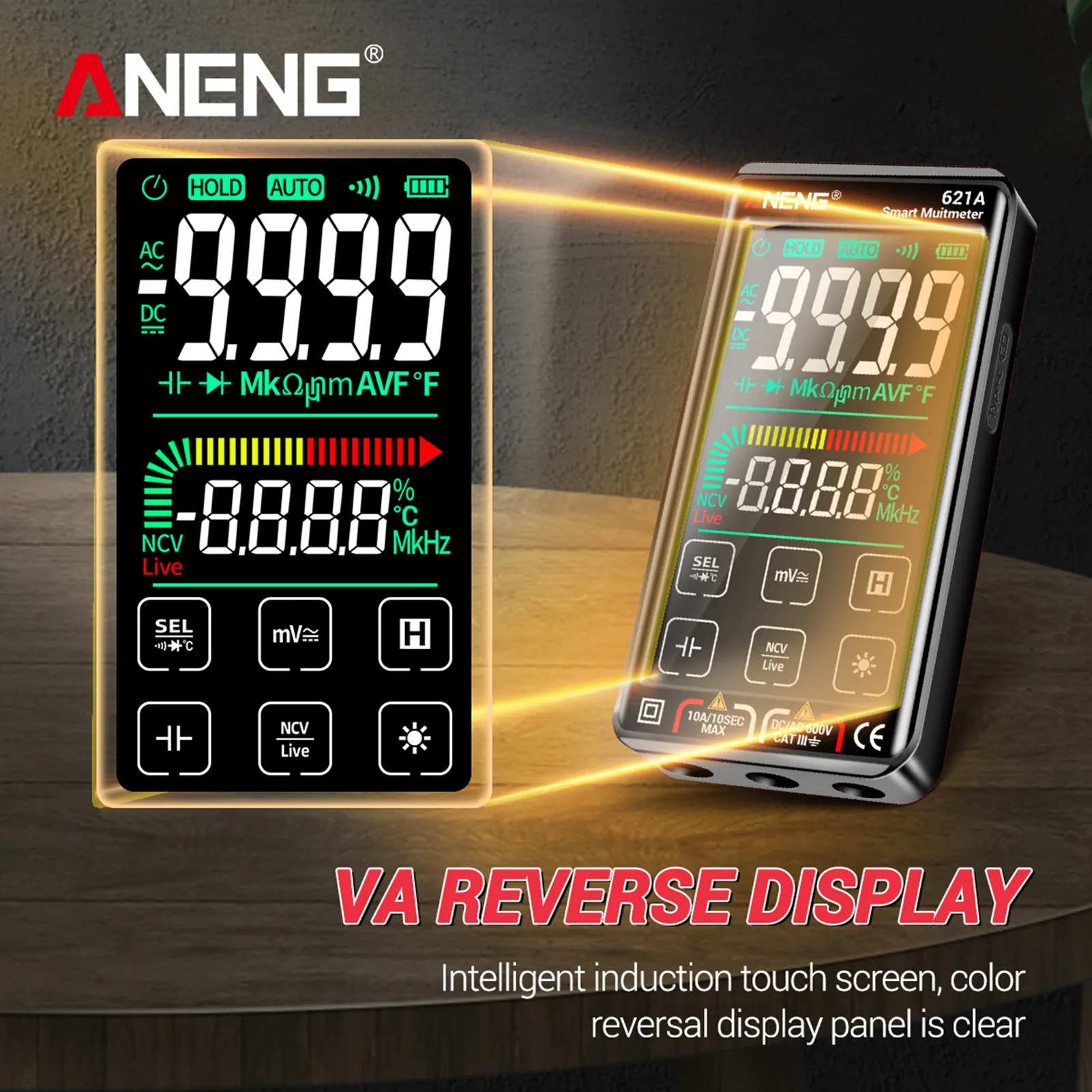 ANENG 621A Touch Screen Intelligent Digital Multimeter with NCV, Voltmeter, Ammeter, and ...