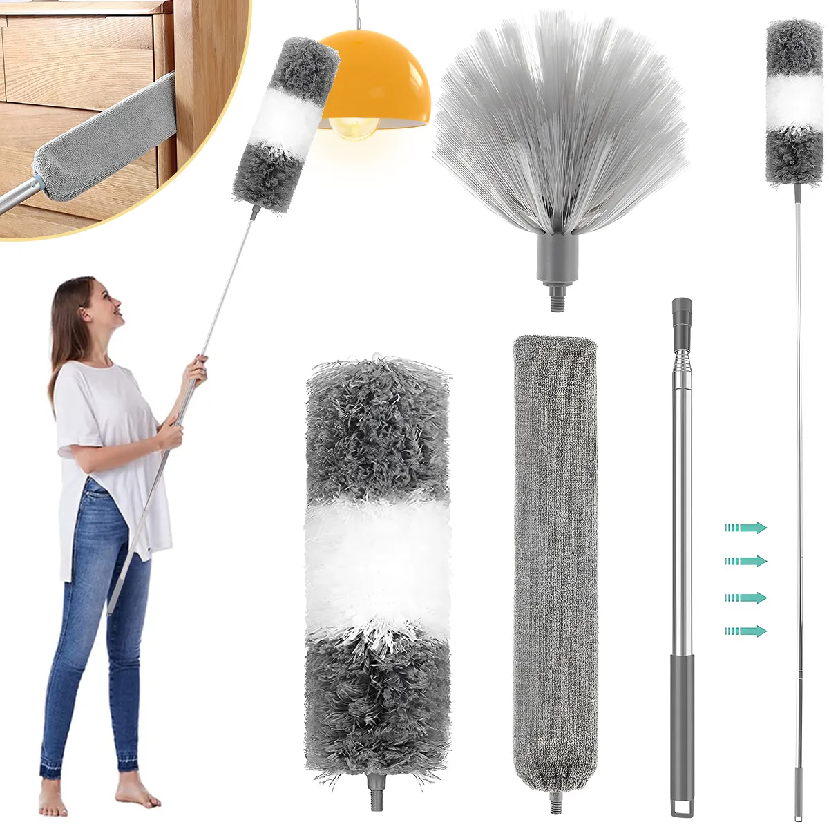 Telescopic Microfiber Duster: Bendable, Washable Feather Duster for ...