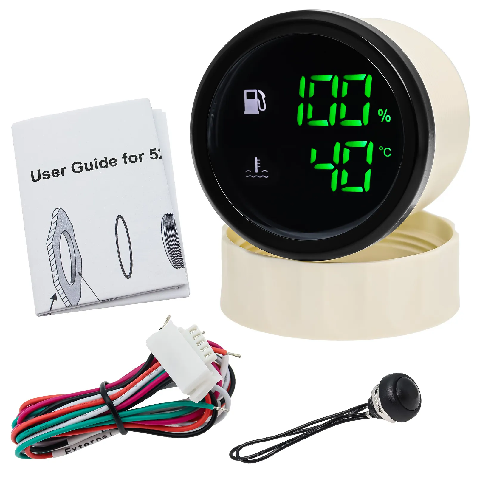 Uiniversal Dual Digital 52mm Gauge Fuel Level Gauge + Water Temperature with Alarm Light, 0-190 ...