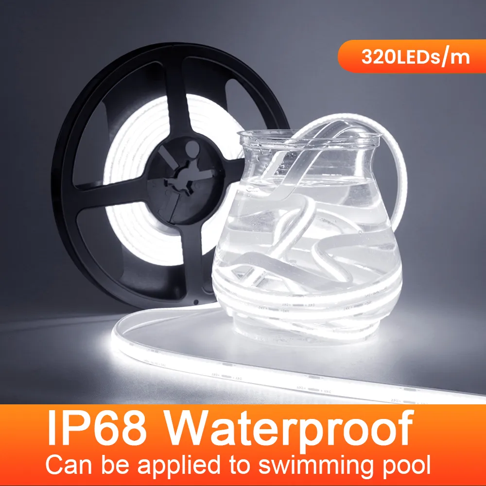 DHgate.com:Waterproof COB LED Strip Light - 12V/24V, IP68, 320LED/m, 0.5m-20m, High Density ...