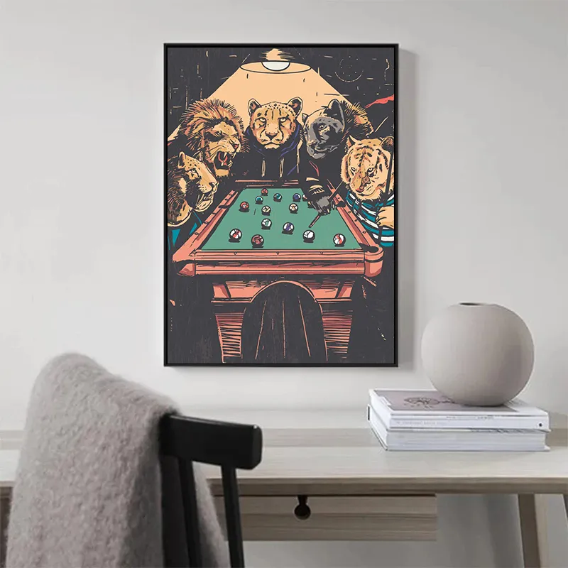 Vintage Animal Billiard Art Print - Big Cats & Dogs Playing Pool ...