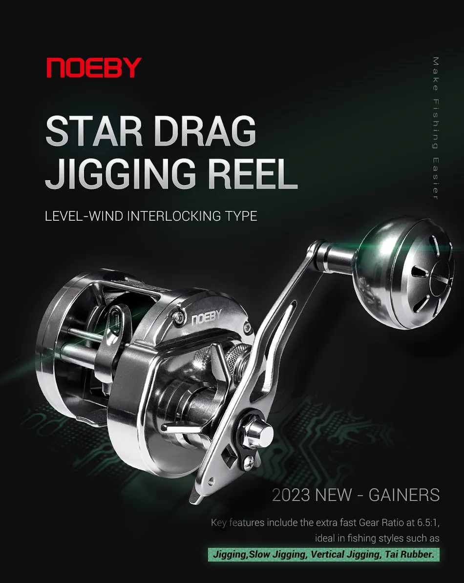 Noeby 2023 New Metal Light Jigging Reel 12kg Max Drag 383g Gear Ratio 6.5:1 Star Drag Slow ...