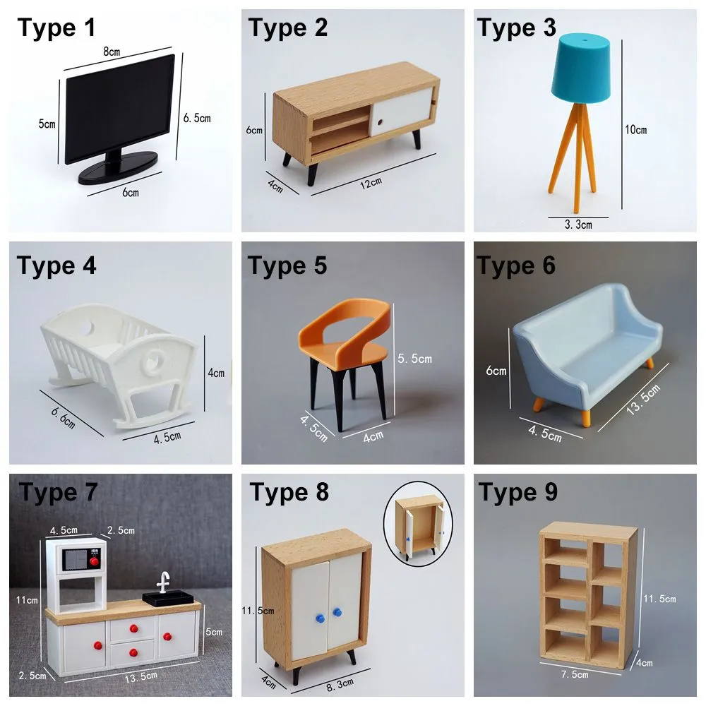 1:12 Scale Dollhouse Miniature Furniture Set: Sofa, Bed, Wardrobe, TV ...