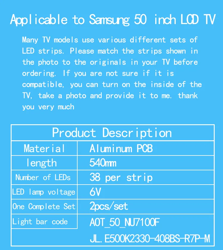 2-Pack 50 LCD TV Backlight Strips Replacement for Samsung UE50NU7100 ...