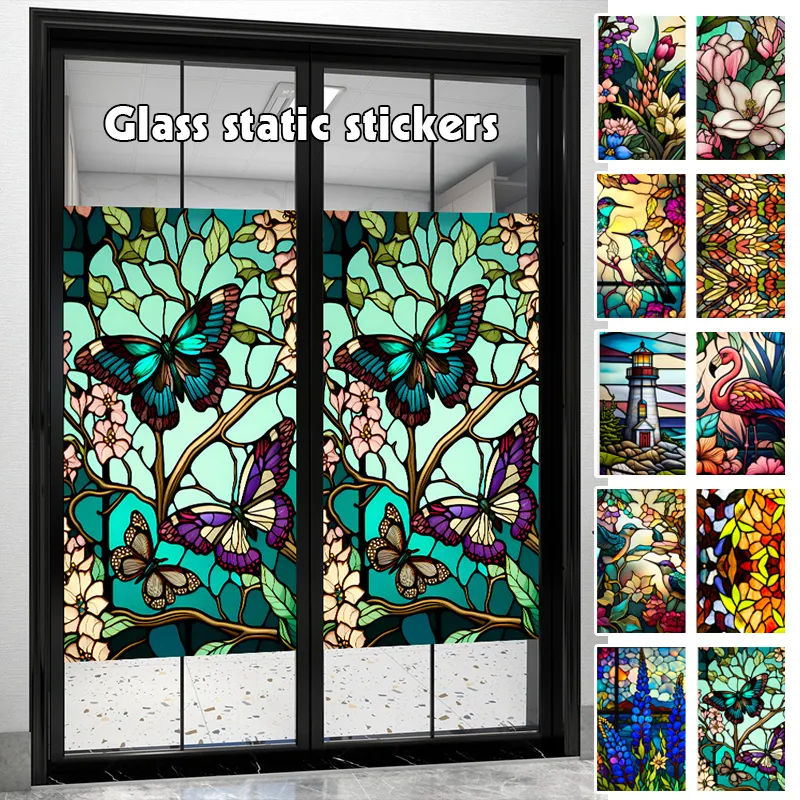 45x100cmRetro Floral Bird PVC Window Glass Sticker Privacy Decorative ...
