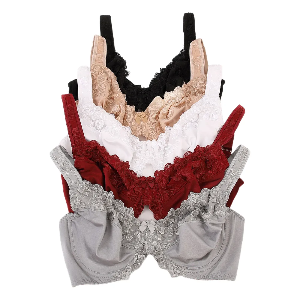 Black Floral Lace Minimizer Bra - Full Coverage, Non-Padded, Underwire ...