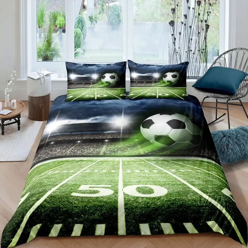 Green Football Field King Queen Duvet Cover Soccer Field Comforter ...