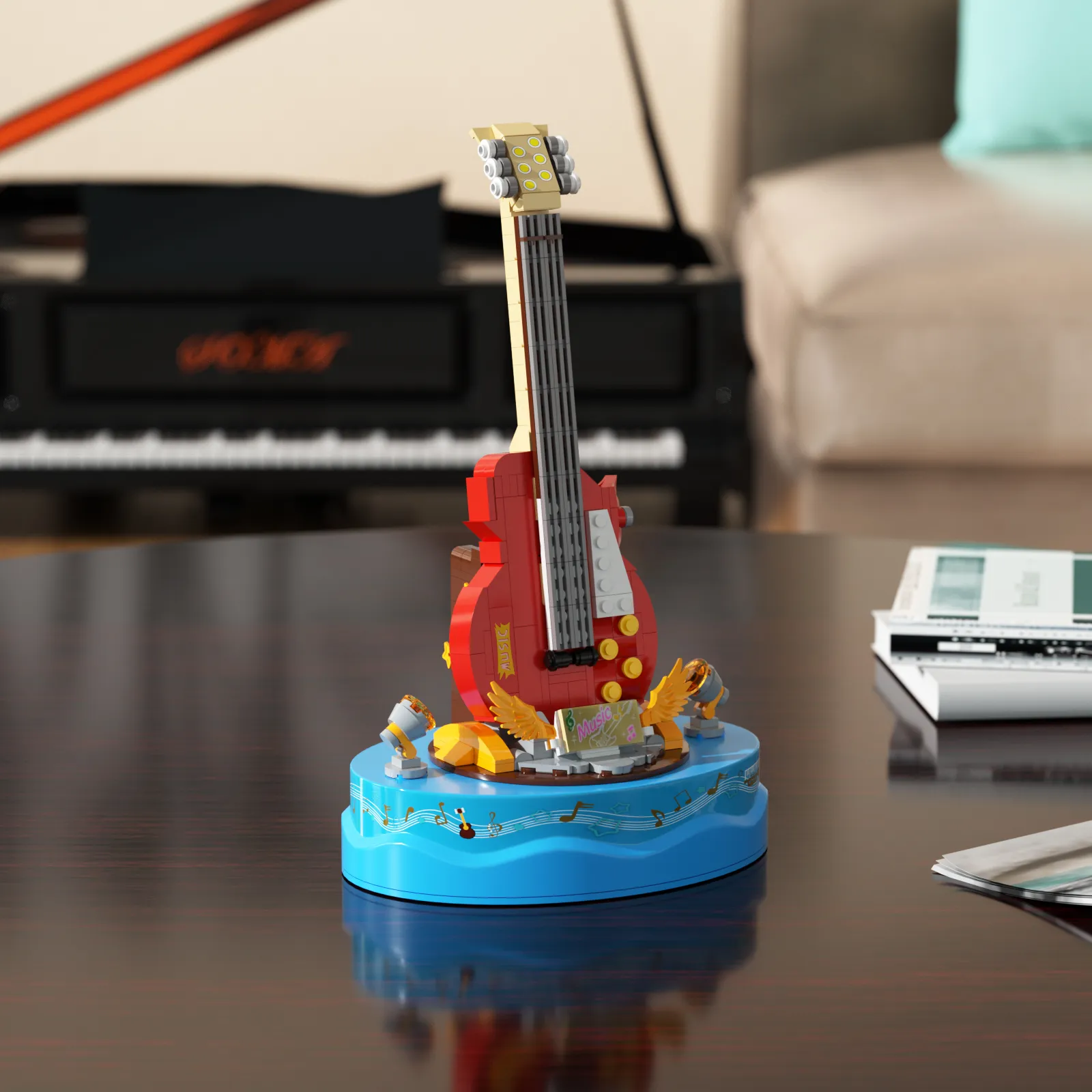 BuildMoc Music Box Guitar Building Blocks Set Singing Song Stage Show ...