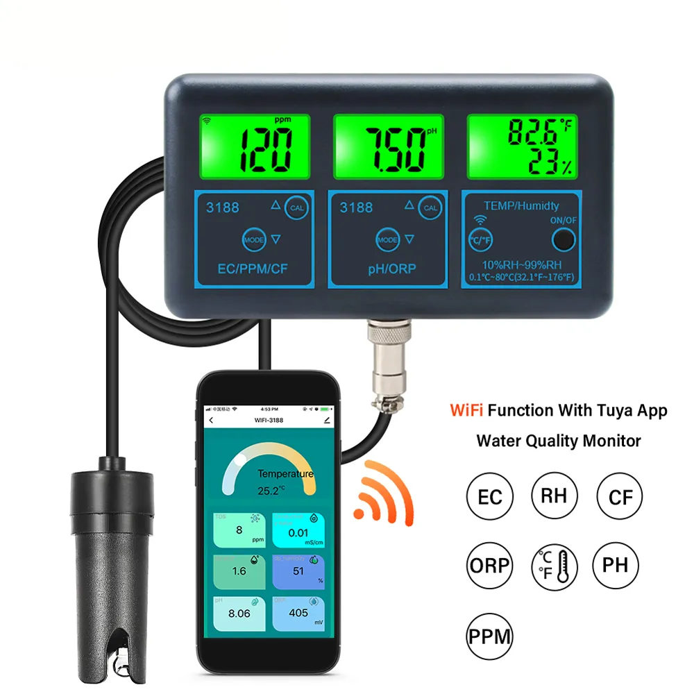 Water PPM Tester WiFi 7 In 1 Water Quality Analyzer: Multi Parameter PH ...