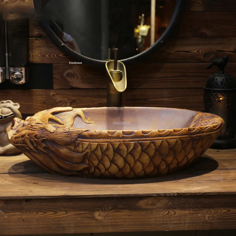 Retro Sink Oval Ceramic Countertop Basin - Artistic Washbasin for ...