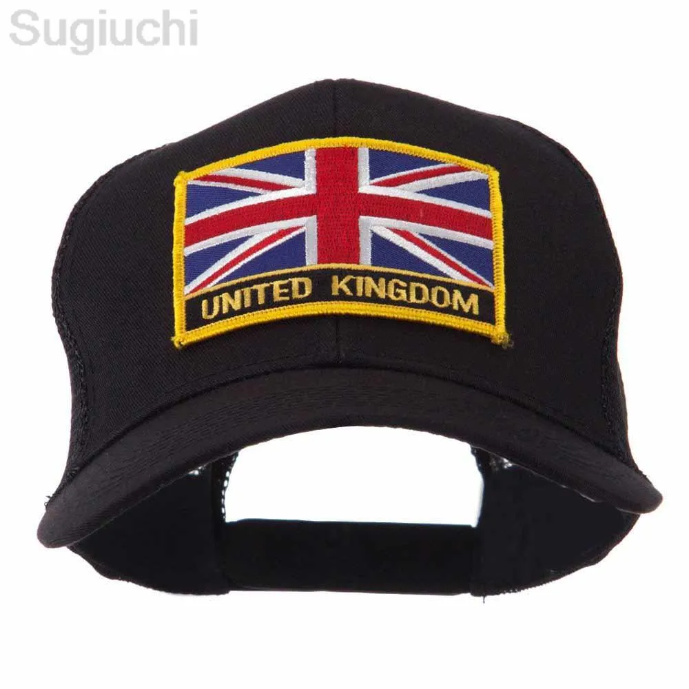 UK Flag Embroidered Mesh Snapback Cap - Adjustable Plain Trucker Hats ...