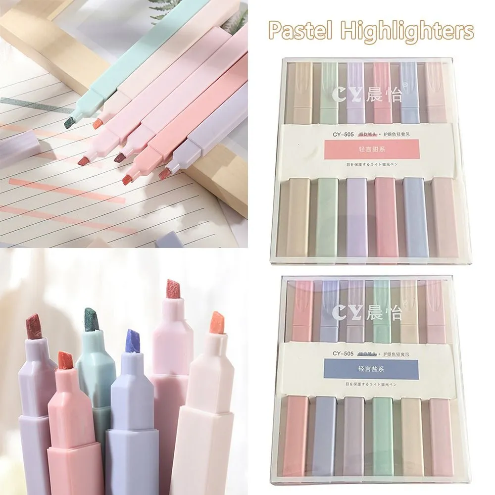 Pastel Highlighter Pens, 6 Pack Mild Colors Soft Tip Fluorescent ...