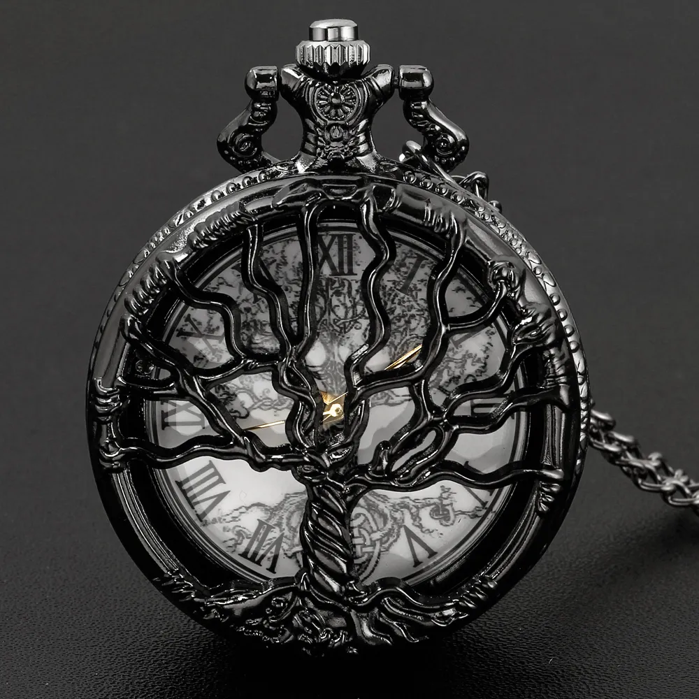 Vintage All Black Pocket Watch Tree Of Life Ink... From Dhmallqueen ...