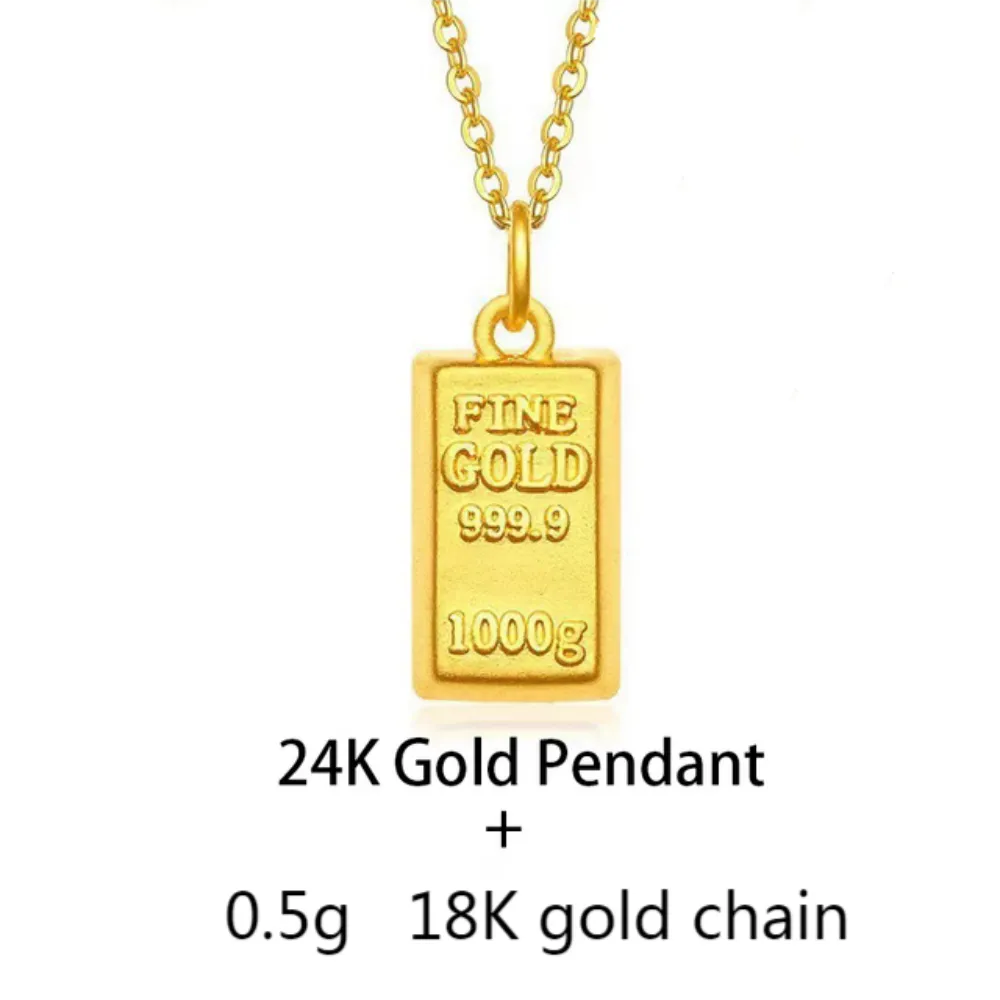 24k Gold Chains Real Gold Bricks Pendant Necklace: AU999 Pure Gold ...