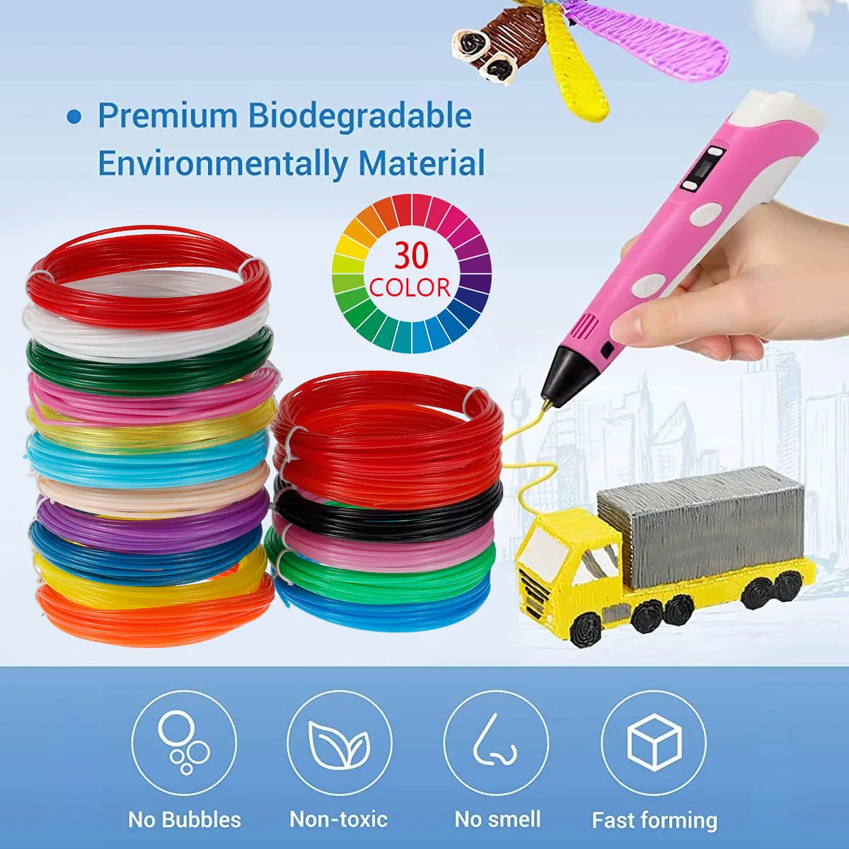 30-Color Variety PLA 3D Pen Refills | 1.75mm 3D Printing Filament ...