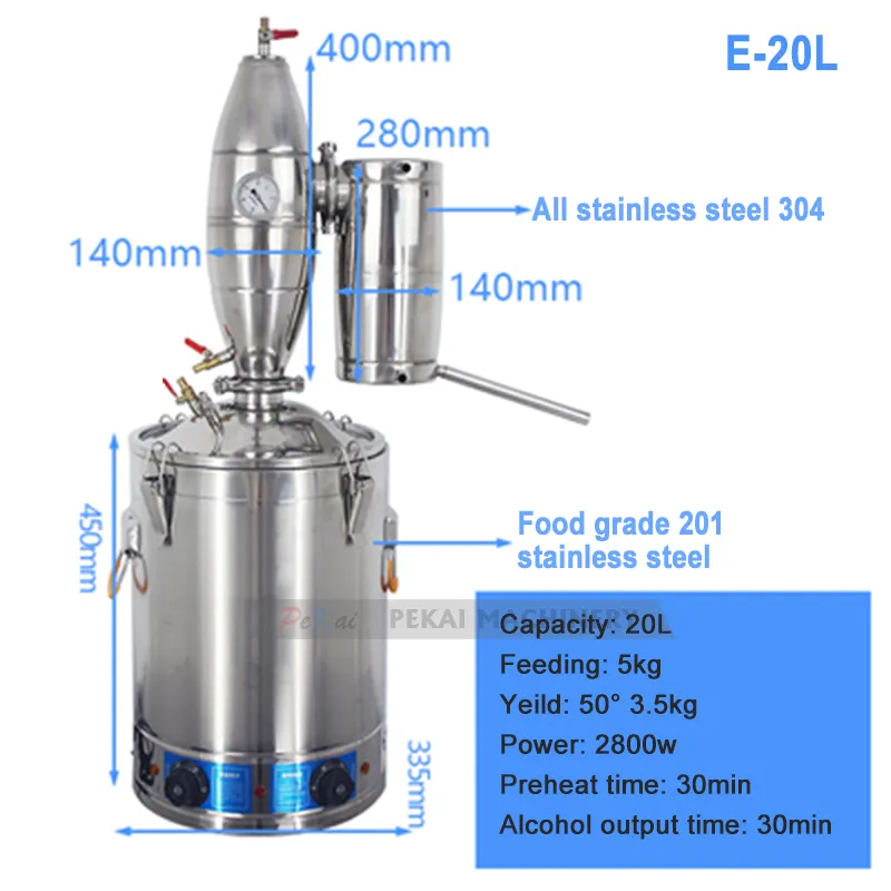202420L Wine Distiller Alcohol Maker Beer Brewing Kit DIY Moonshine ...