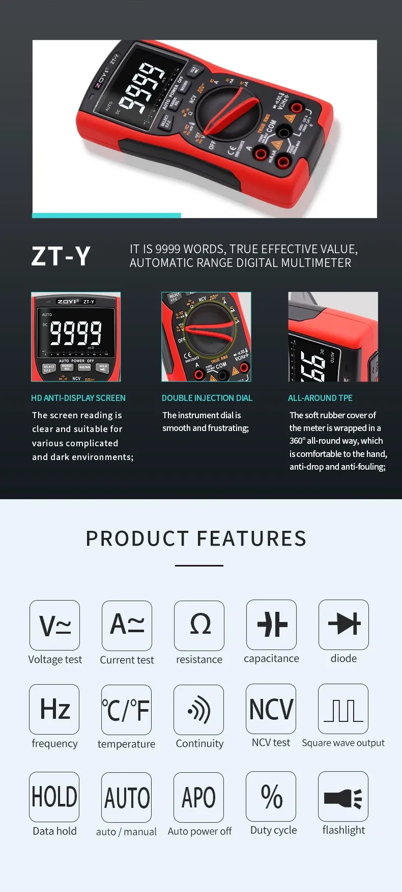 ZOYI Digital Multimeter True RMS, Analog Tester, Voltmeter, Capacitance ...