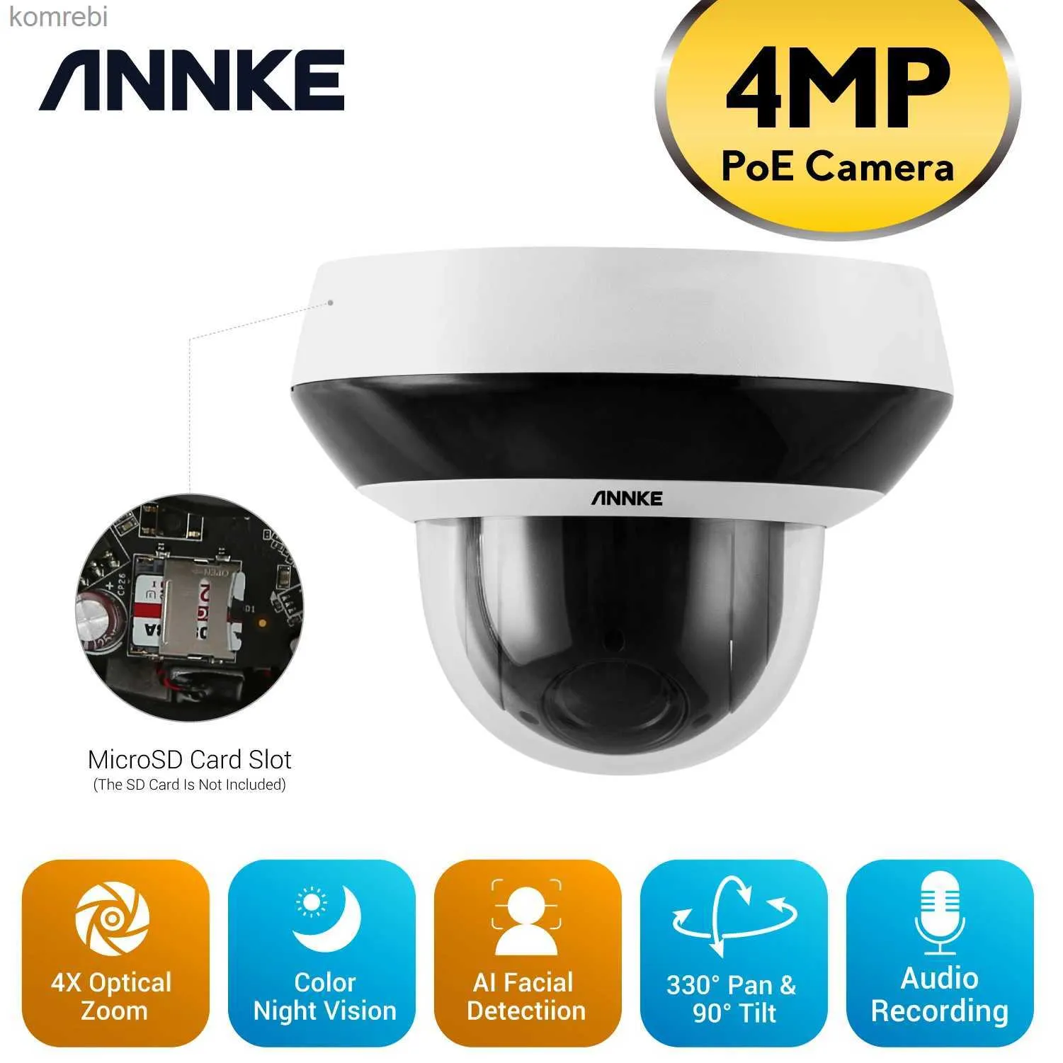 4MP Ultra HD PoE PTZ Security Camera - 4X Optical Zoom, Pan Tilt, H.265 ...