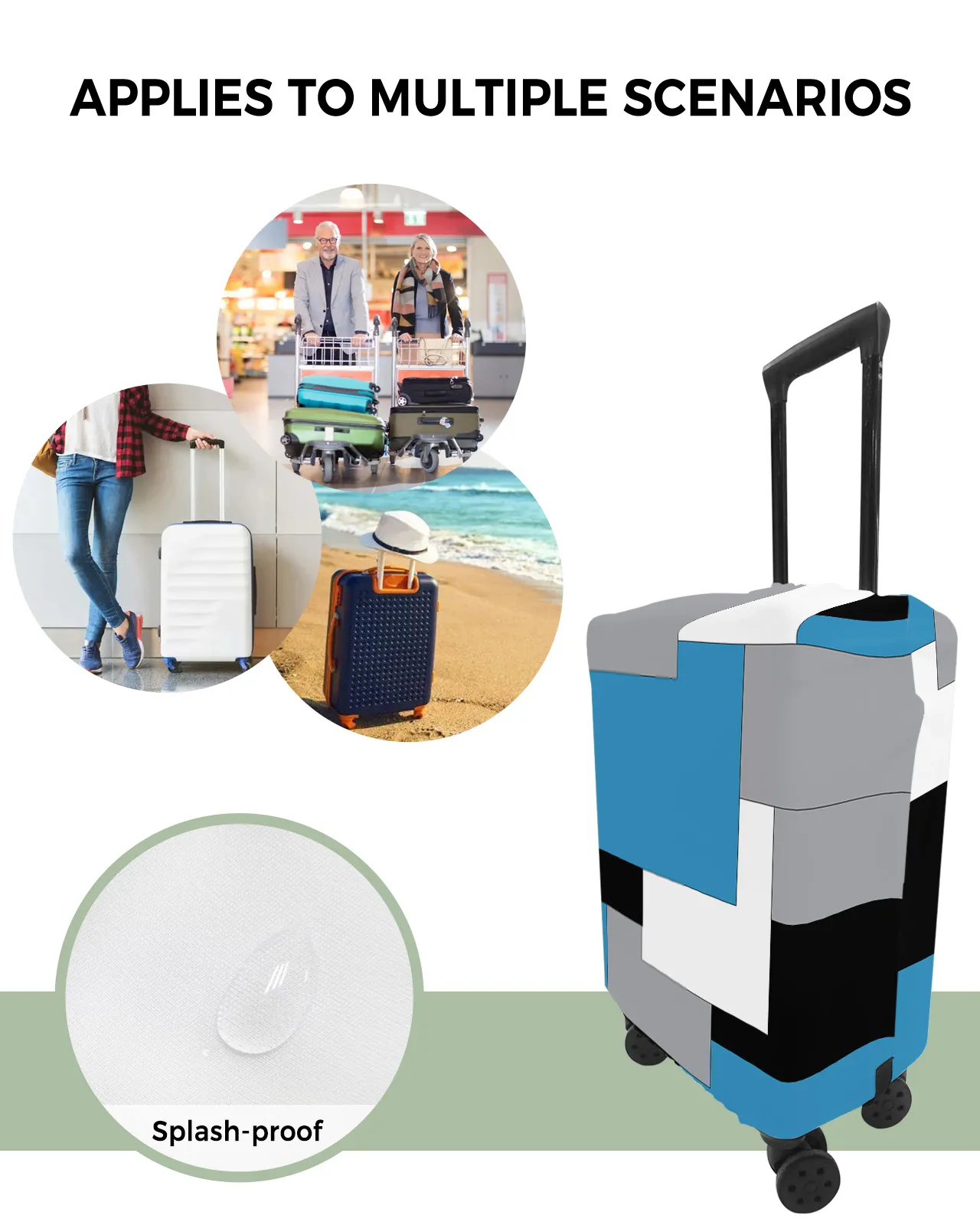 DHgate.com:Elastic Luggage Cover - Blue Black Grey Patchwork Abstract ...