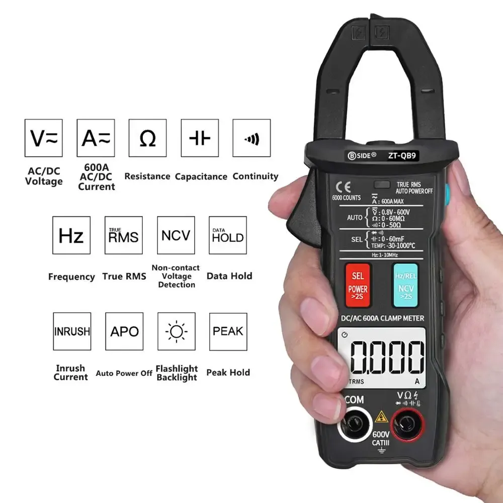 ZT-QB9 6000 Counts True RMS Digital Clamp Meter with NCV Tester for ...