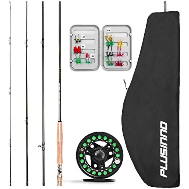 PLUSINNO Graphite Fly Fishing Rod and Reel Combo, 4-Piece Ultra ...