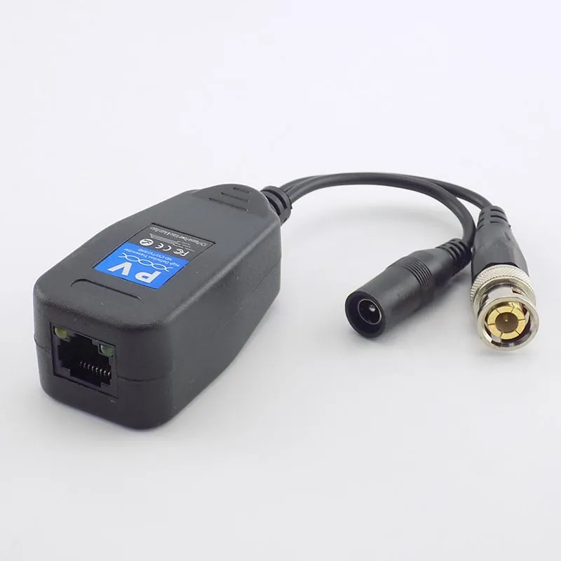 Passive Video Balun Transceiver Connectors BNC To RJ45 With DC Male Power For CCTV Systems, 1/2 ...