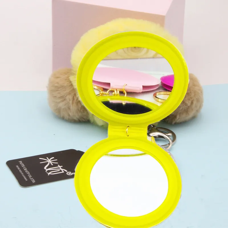 Portable Double-sided Plush Folding Makeup Mirror Mini Handheld Compact ...
