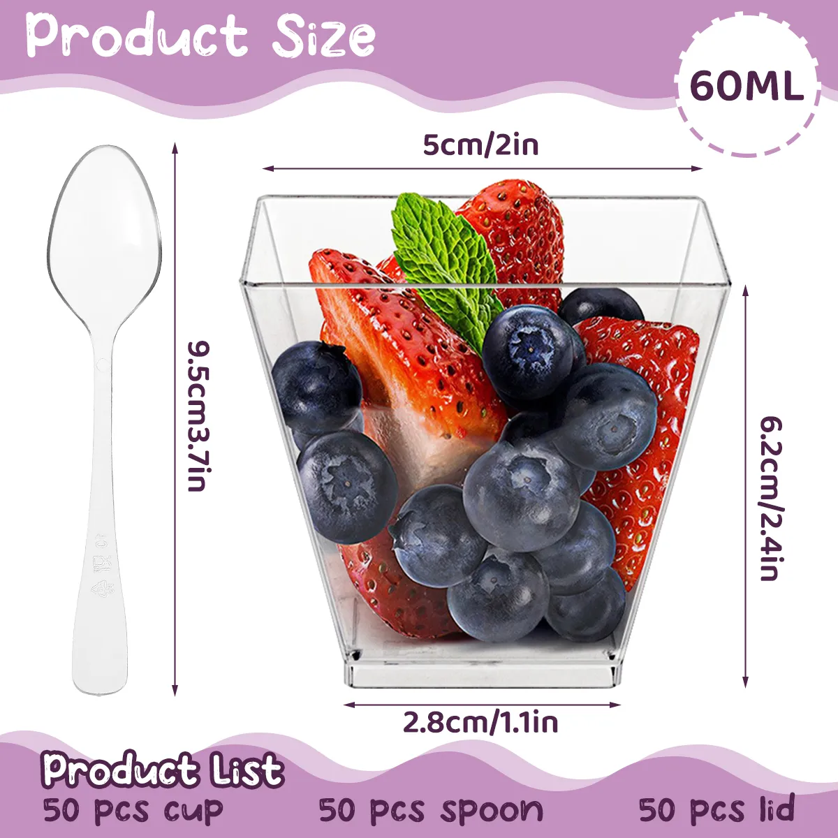 Crystal Clear Mini Dessert Cups Set: 50 Plastic Ice Cream Cups, Lids ...