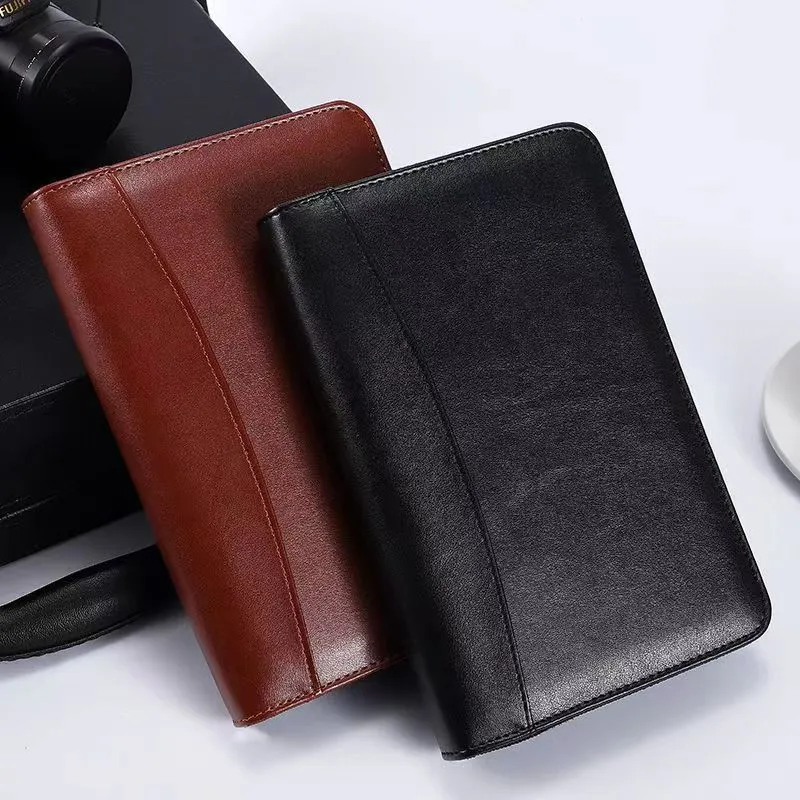 Faux Leather Notebook with Calculator & Zipper, Loose-Leaf Refillable ...