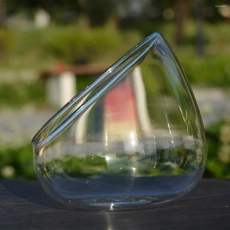 Vases Glass Slant Cut Bowl Round Terrarium Slanted Globe Flower Vase ...