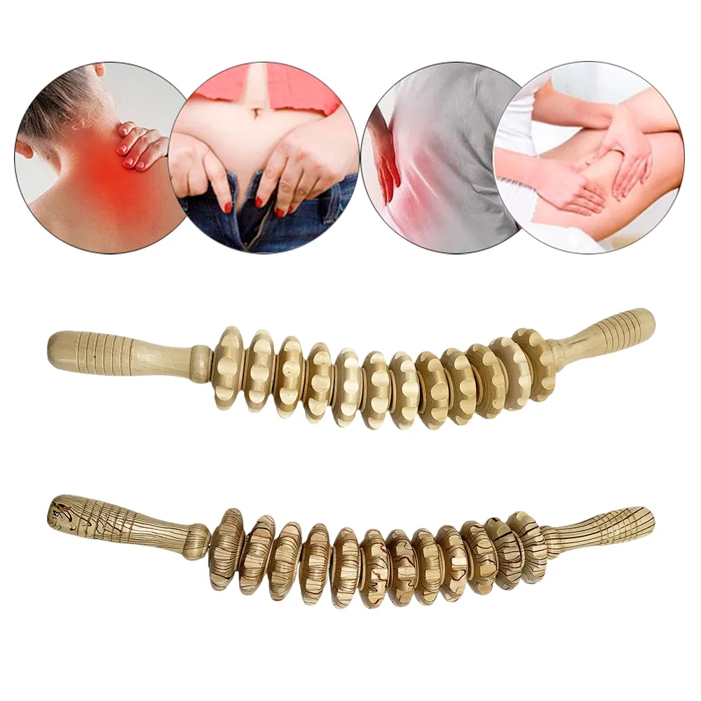 Wooden Yoga Meridian Rod Massage Roller with 12 Wheels for Whole Body ...