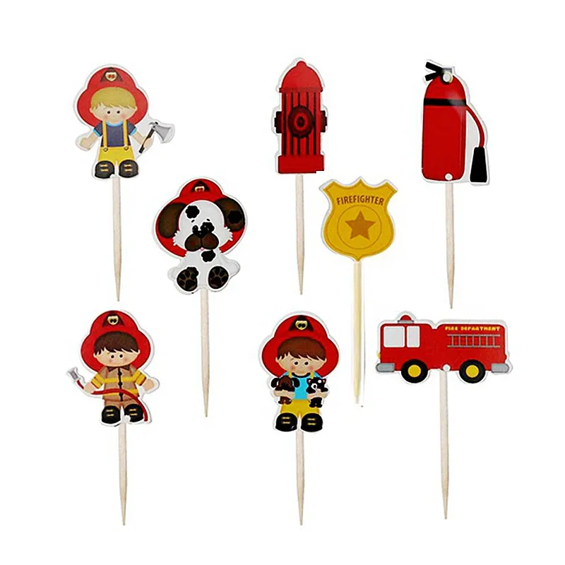 Cupcake Toppers With Wooden Sticks Firefighter Birthday Party ...