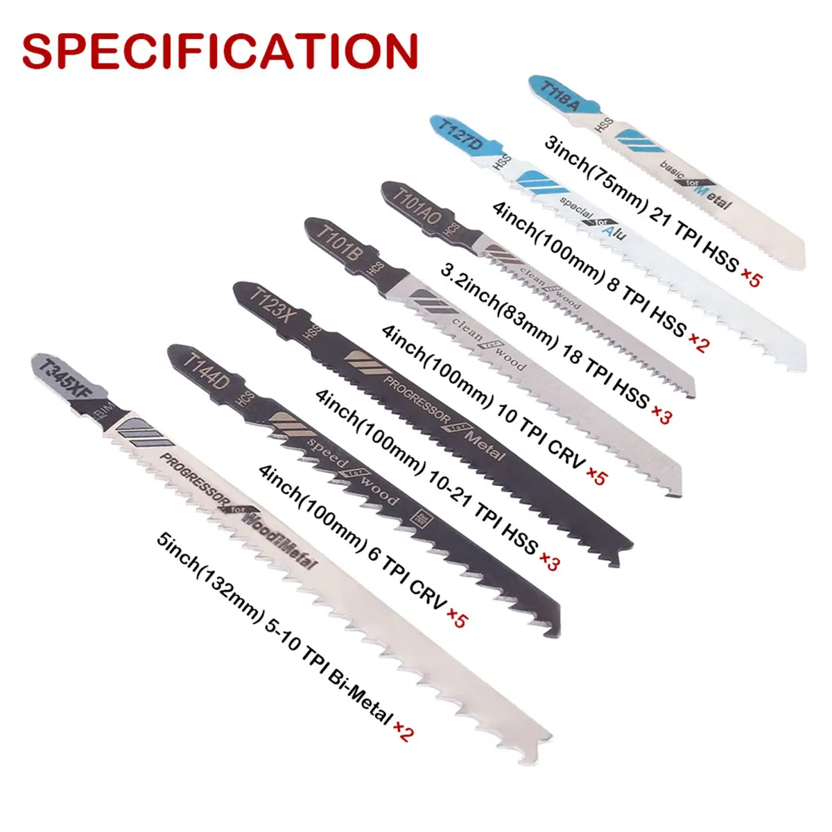 25-Piece T-Shank Jigsaw Blade Set with Storage Case, HCS/HSS/BIM Blades ...
