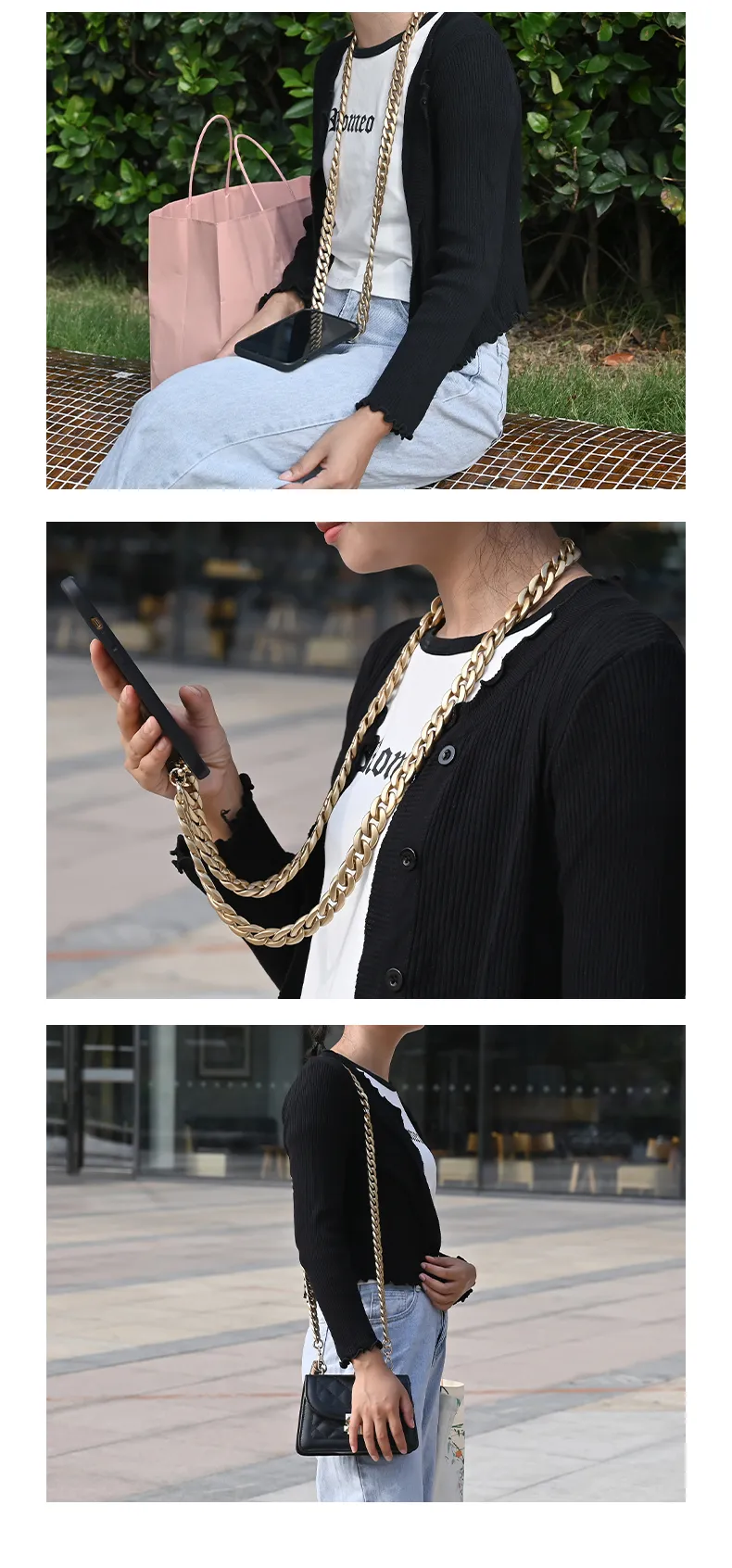 Gold Color Acrylic Mobile Phone Case Chain 120CM Pendant Hanger Strap ...