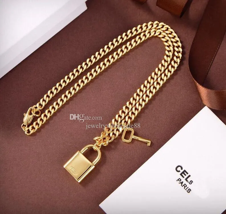Elegant Key & Lock Charm Necklace: 18k Gold Cuban Link Chain, Premium ...