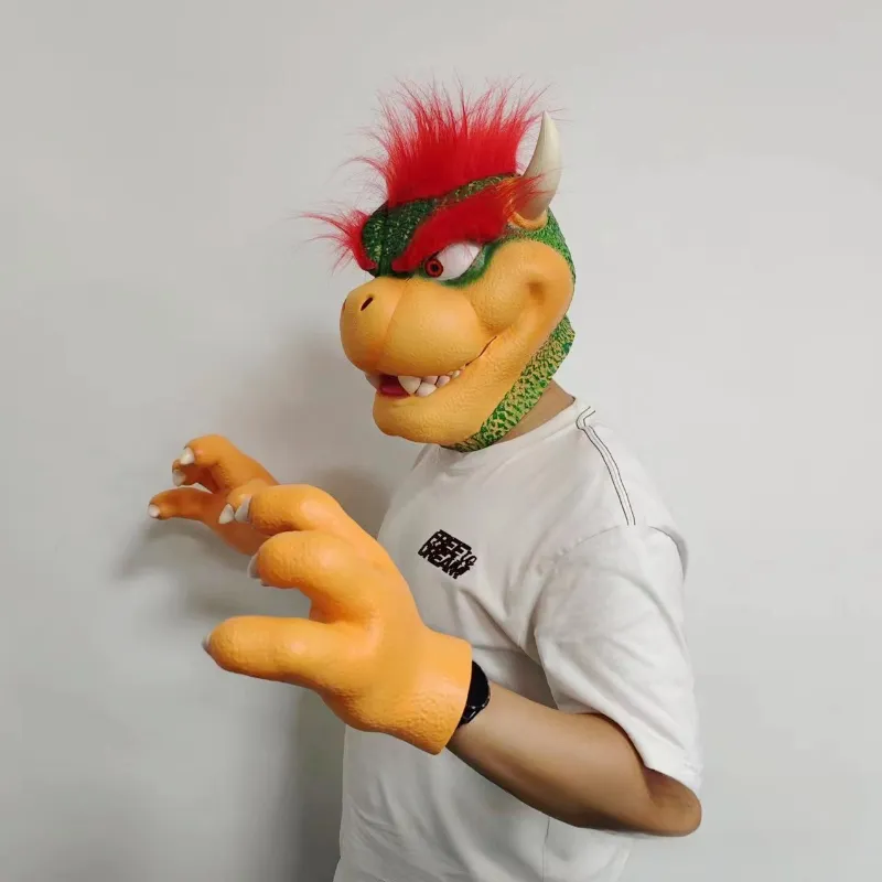 Bowser Latex Face Mask And Grease Monkey Gloves Set Perfect For Cosplay ...