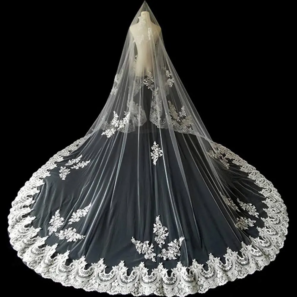 Mantilla Lace Cathedral Length Wedding Veil with Hidden Comb Single ...
