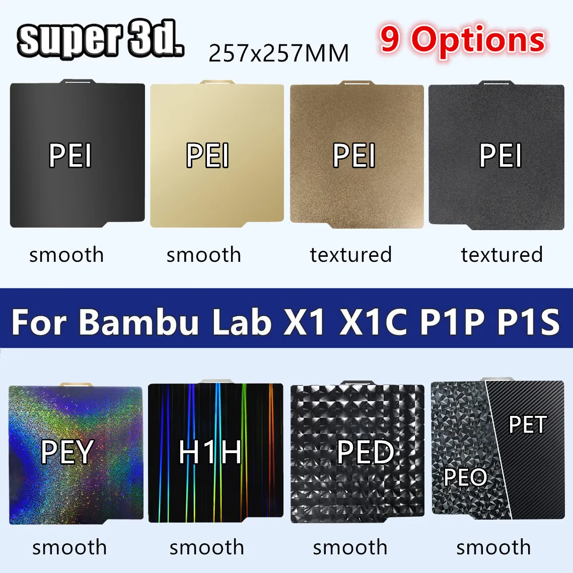 Upgrade Texture PEI g sheets for Bambulab X1 P1S - Smooth Build Plate with PEO/PET/PED/PEY Plate ...