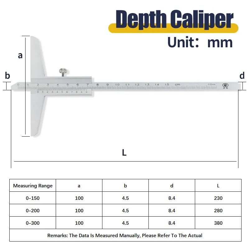 Precision Depth Vernier Caliper: 150/200/300mm Steel Vernier Depth ...