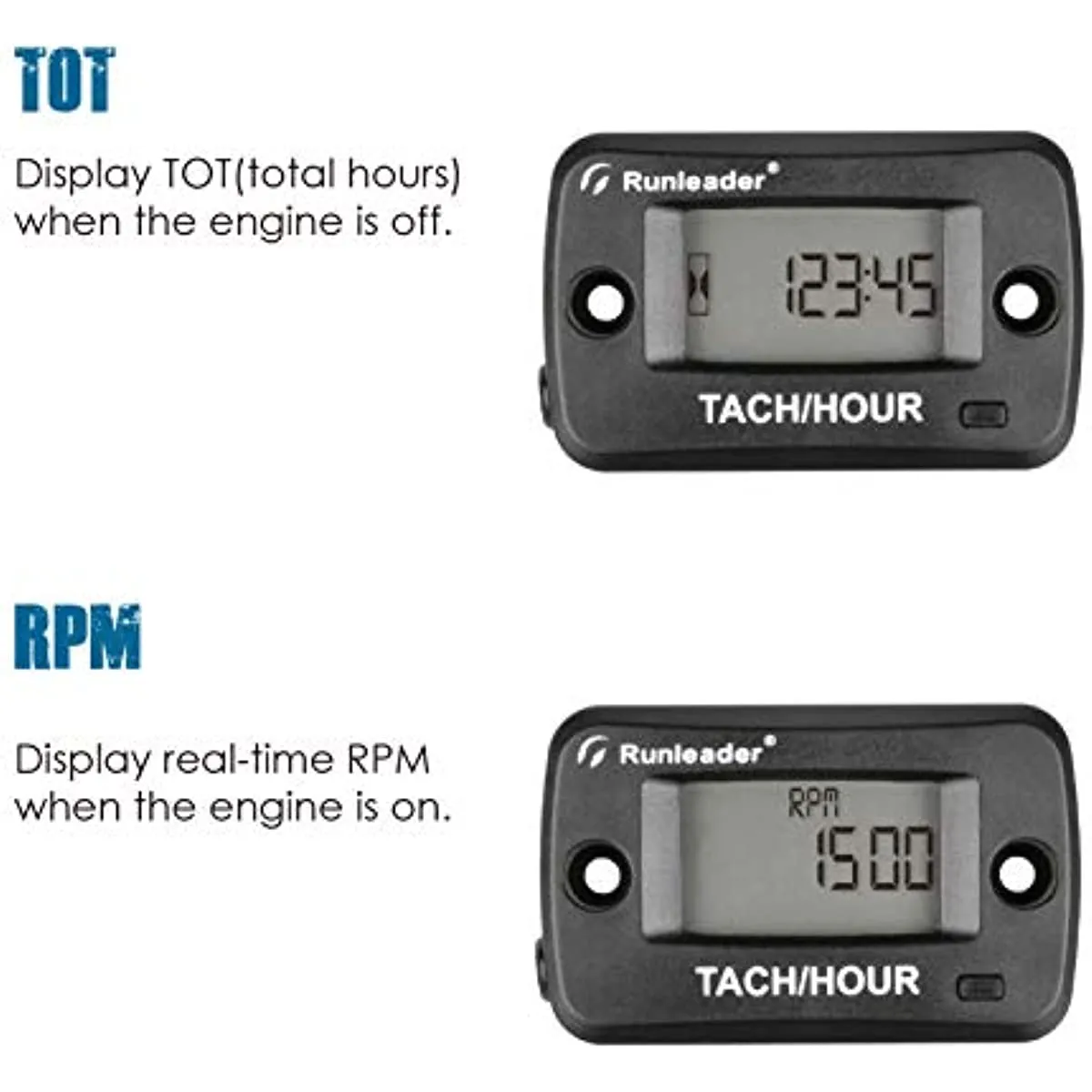 Digital RPM Gauge Motorcycle Hour Meter Rotating Shaft Tachometer With ...