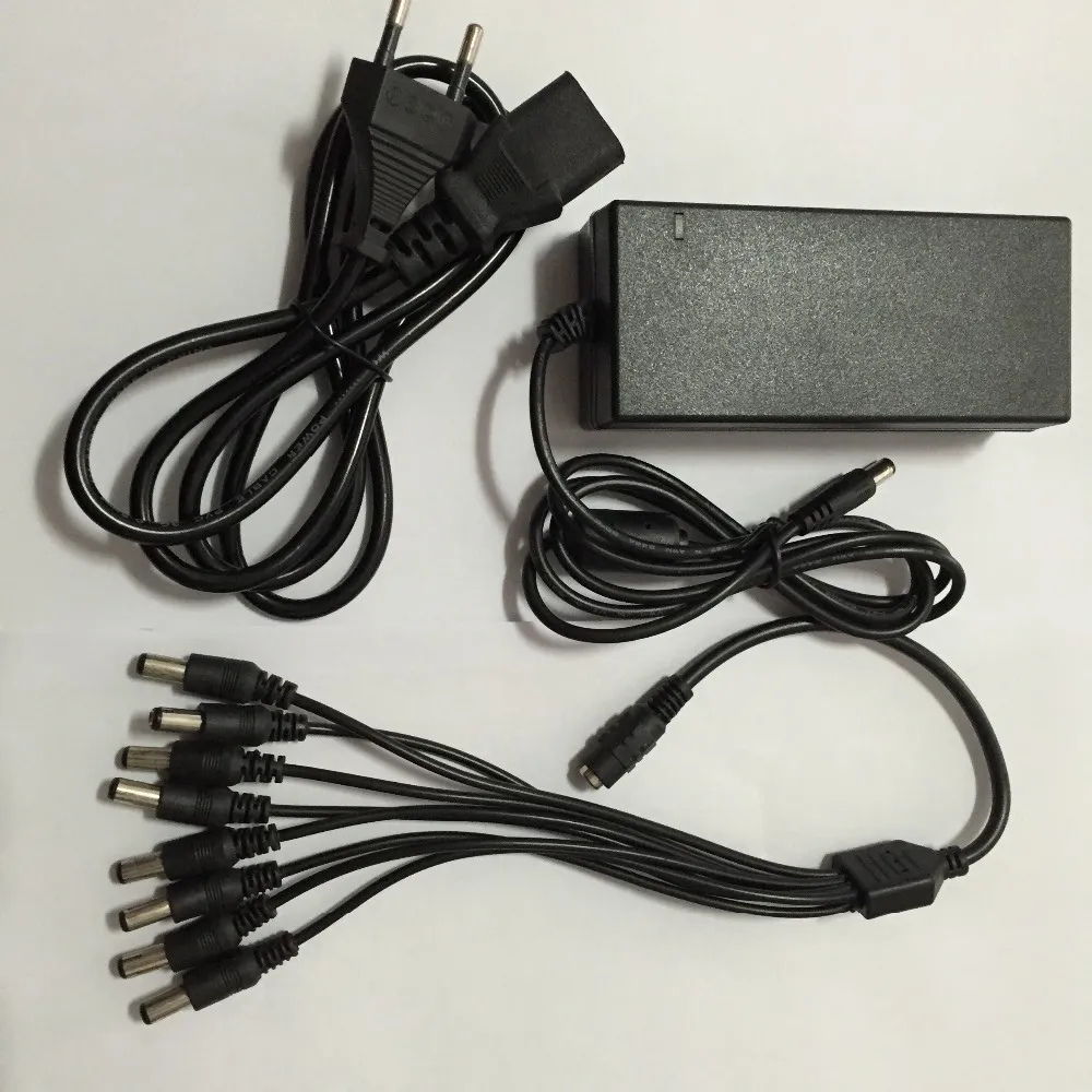Escam 12V 5A Power Supply Adapter Kit w/ 8-Way Splitter for CCTV DVR ...
