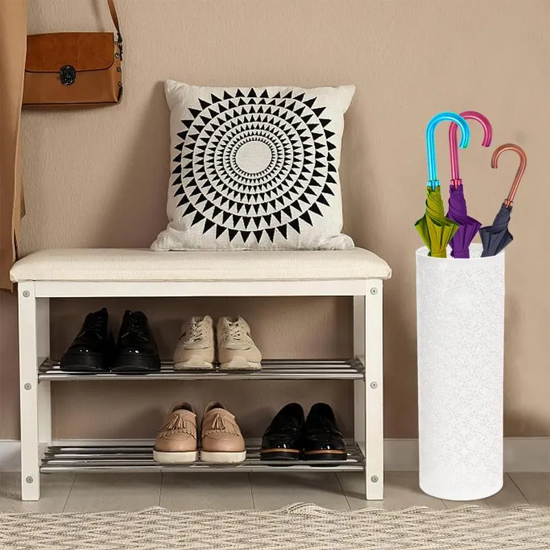 Modern Metal Umbrella Storage Bucket with Hollow Out Design, Drain ...