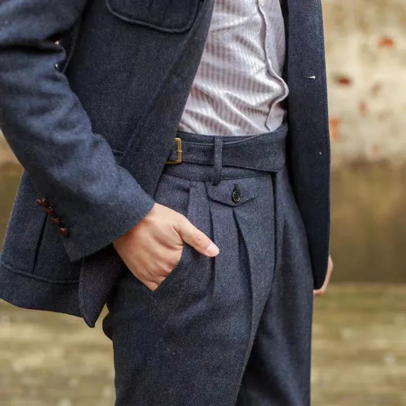 Designer Trousers For Men, England Style Woolen Pants: High Waist ...