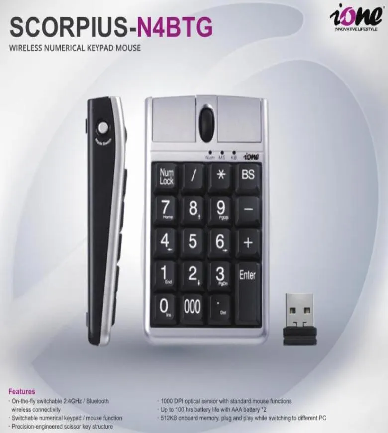 iOne Wireless Keyboard Mouse Combo with 19-Key Numerical Keypad and ...