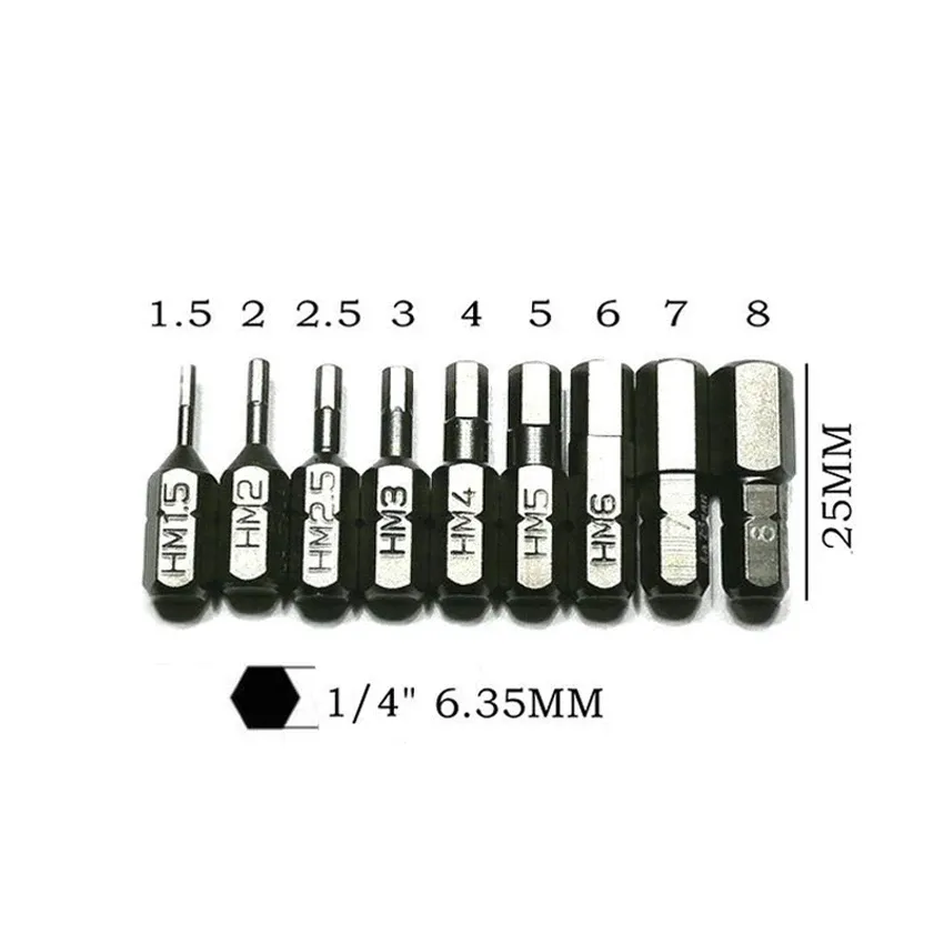 DHgate.com:25mm H1.5-8MM Magnetic Hex Screwdriver Bits, S2 Steel 1/4 ...