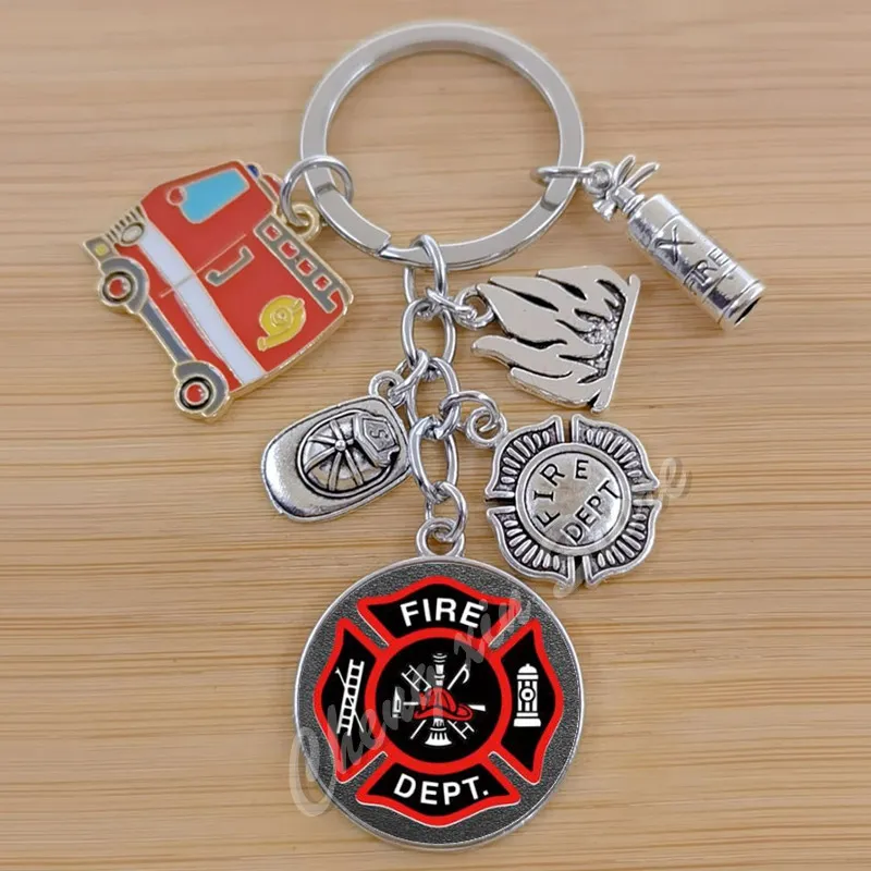 Gifts For A Firefighter: Enamel Fire Truck Keychain With Firefighter ...