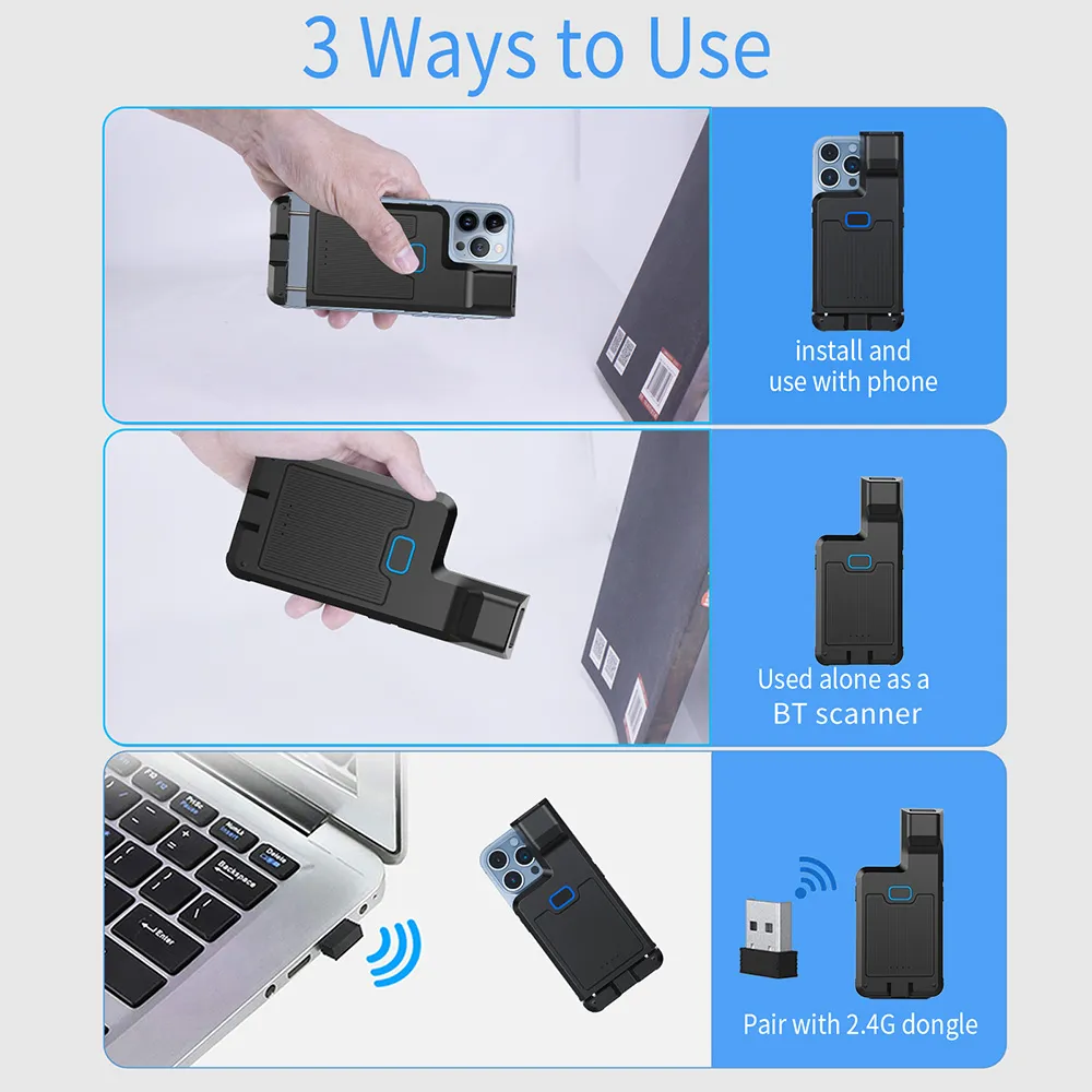 MJ-R78 Bluetooth 1D 2D Back Clip Portable Barcode Scanner with USB ...