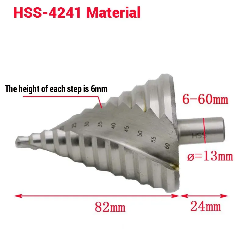DHgate.com:HSS Step Cone Drill Bit Set, 1Pcs 6-60mm Spiral Groove Metal ...