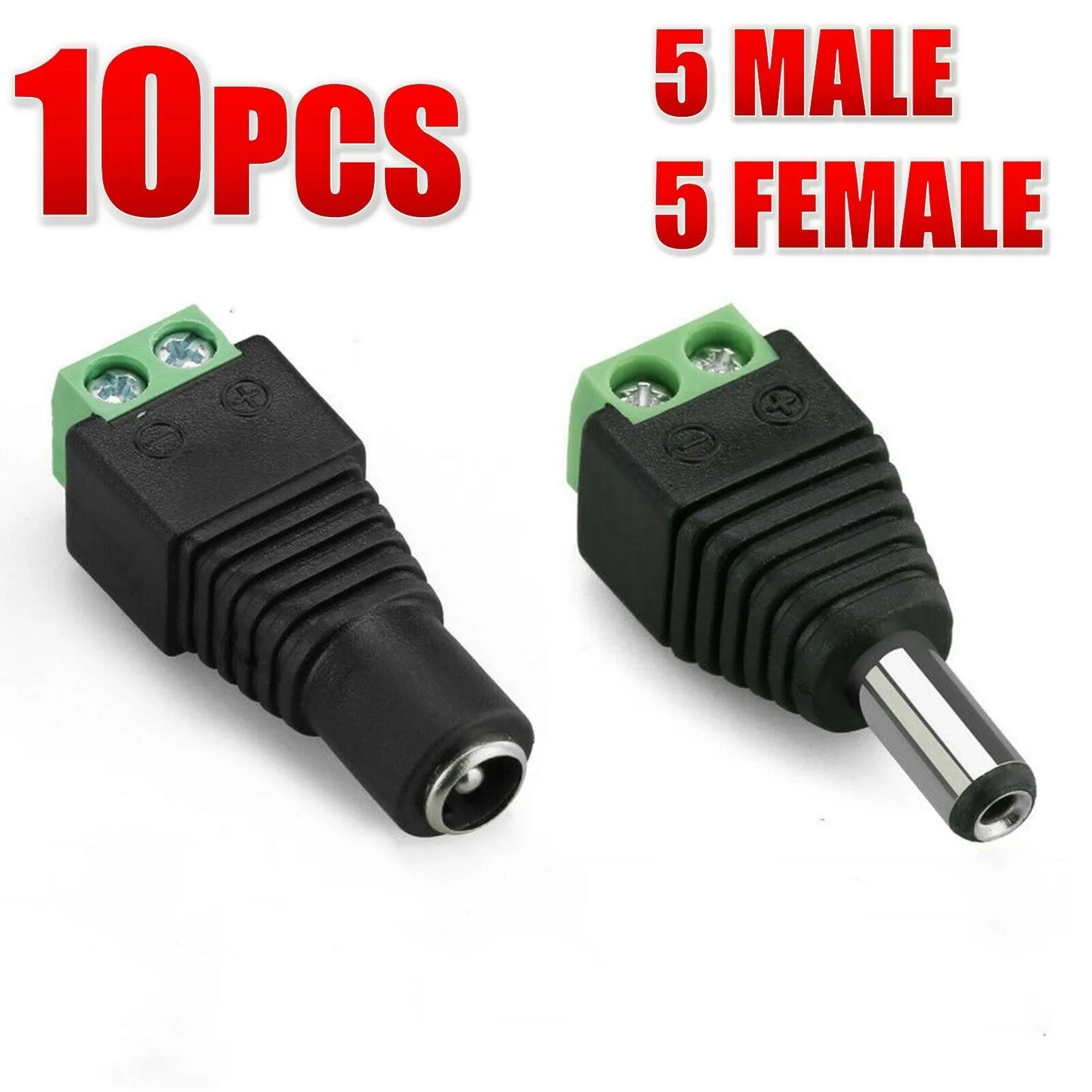 12V DC Connector Plug Jack: Male & Female Socket Barrel 2.1mm X 5.5mm ...