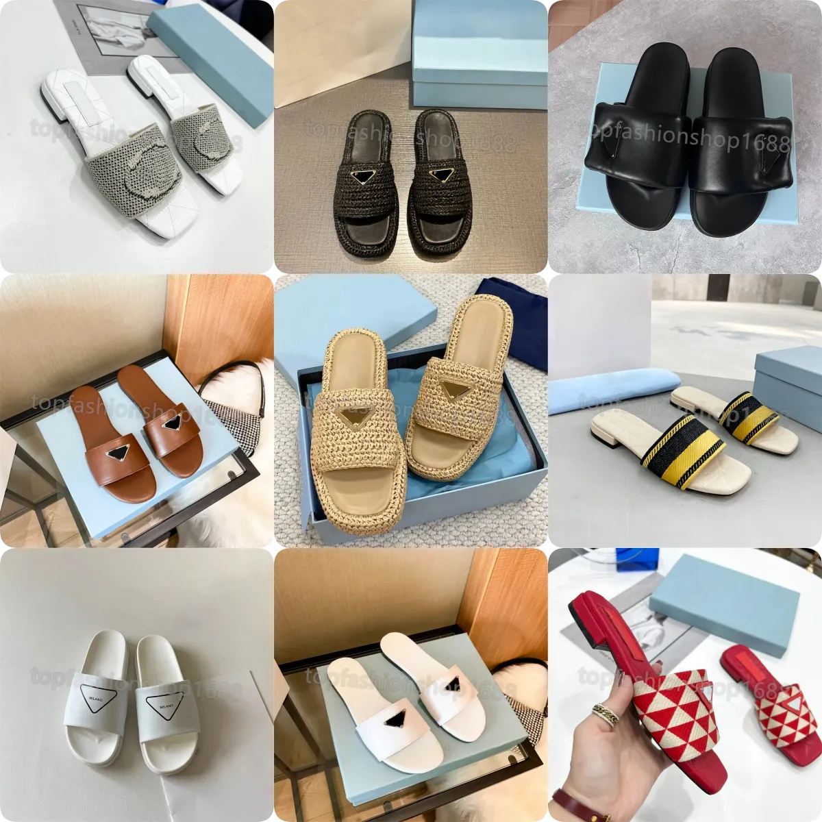 New Prad Triangle Straw Weave Slipper Sandal Platform Raffias Slippers ...